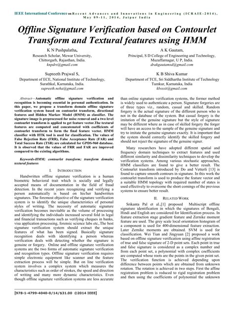 Pdf Offline Signature Verification Based On Contourlet Transform And Textural Features Using Hmm