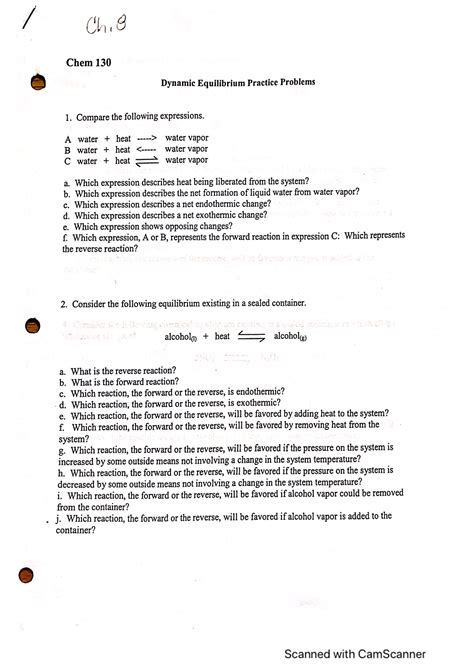 Chem 130 Ch 8 Dynamic Equilibrium Practi Compare The Following