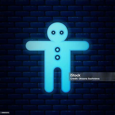 빛나는 네온 홀리데이 진저 브레드 남자 쿠키 아이콘 벽돌 벽 배경에 고립 아이싱을 가진 사람의 모양의 쿠키 벡터 일러스트레이션 0명에 대한 스톡 벡터 아트 및 기타 이미지