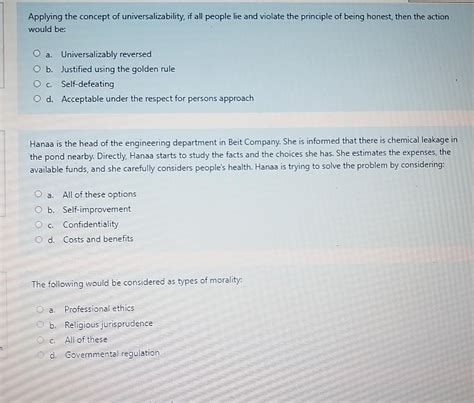 Solved Applying The Concept Of Universalizability If All