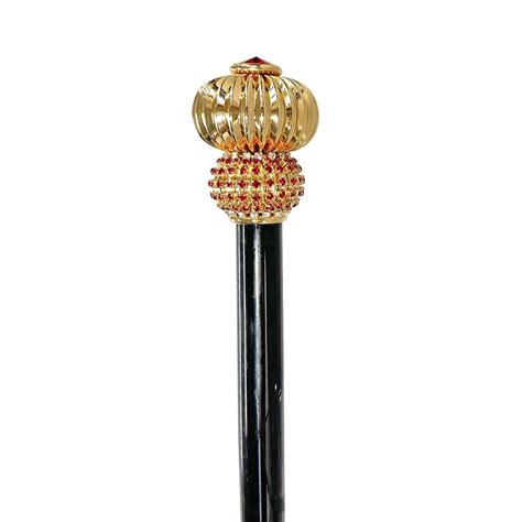 Handcrafted Jeweled Walking Stick With Red Crystals Art Walking Sticks