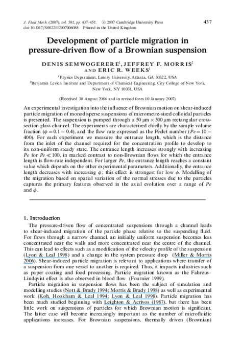 Pdf Development Of Particle Migration In Pressure Driven Flow Of A