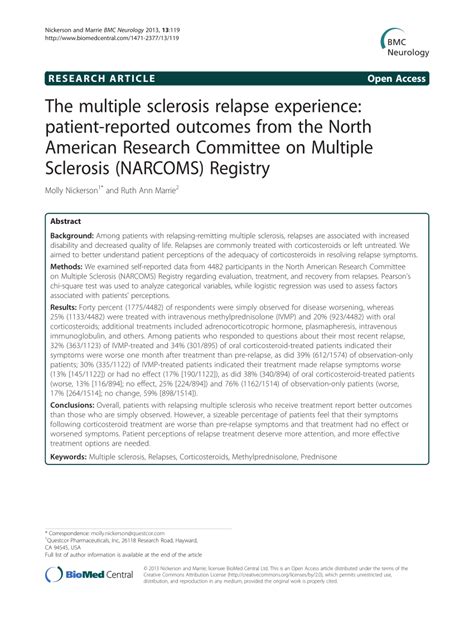 Pdf The Multiple Sclerosis Relapse Experience Patient Reported