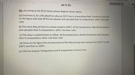 Solved Q1 According To The Pb−sn Binary Phase Diagram Shown