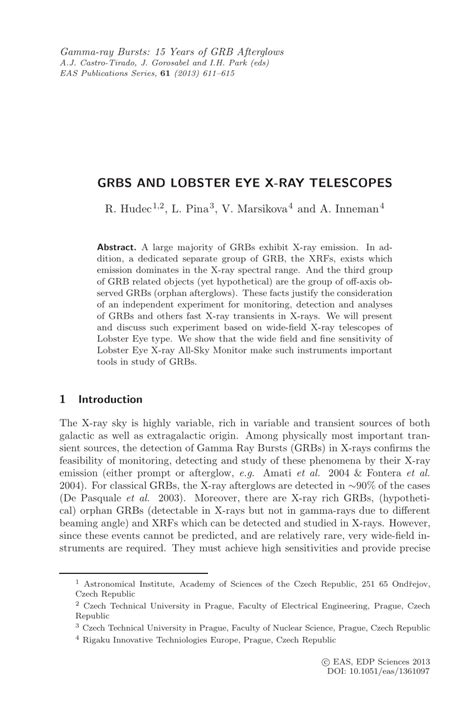 Pdf Grbs And Lobster Eye X Ray Telescopes