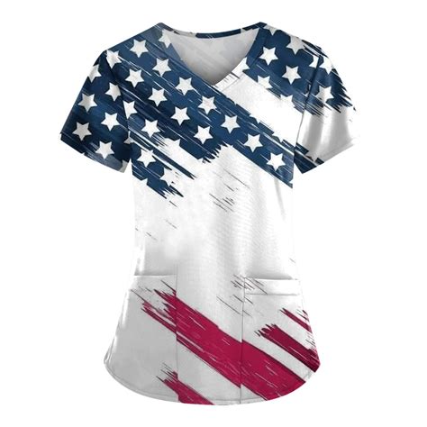 4th Of July T Shirts Women Plus Size V Neck Independence Day Patriotic