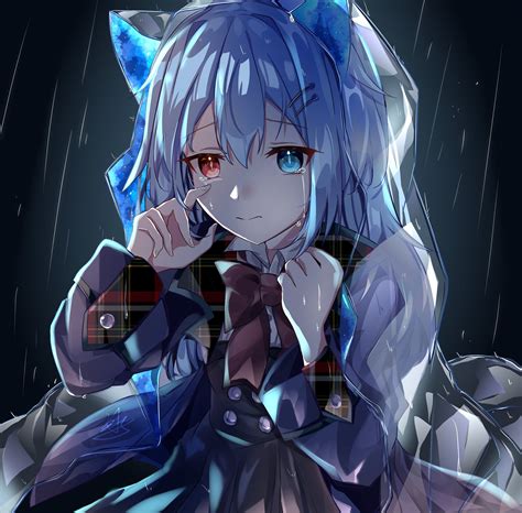 Tears Blue Eyes Anime Anime Girls Red Eyes Blue Hair