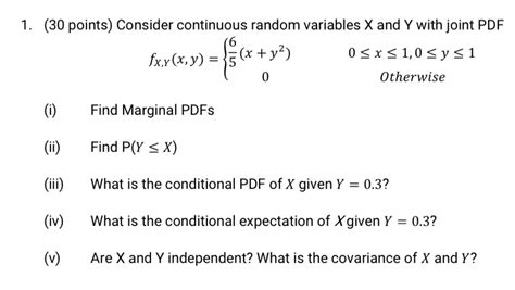 Solved 30 Points Consider Continuous Random Variables X Chegg