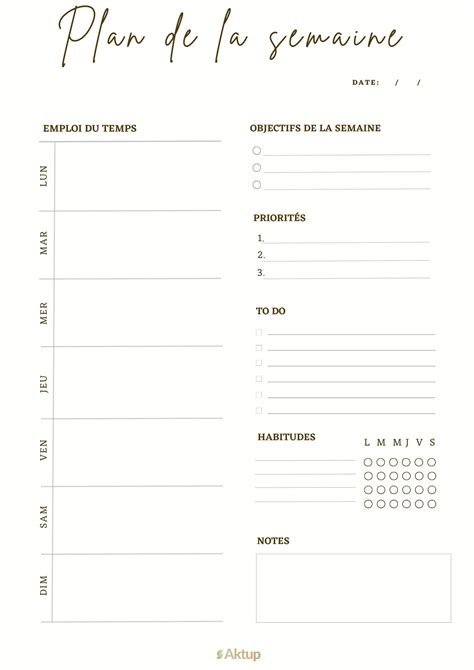 PDF Planner Hebdomadaire Aktup