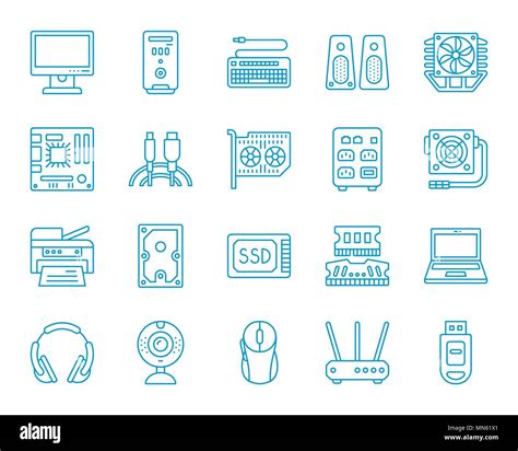 computer thin line icons set outline monochrome web sign kit of