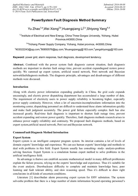 Power System Fault Diagnosis Method Summary Scientificnet