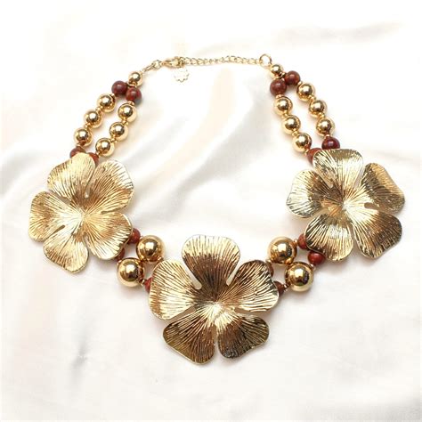 Tfc Big Floral Gold Plated Choker Necklace