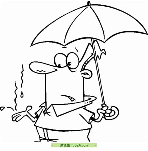 9张超级简单的有趣的云朵下雨雨鞋雨伞卡通涂色简笔画 涂色集，涂色画打印大图