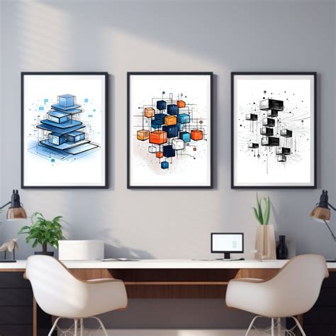 Set Of 3 Data Structures Art Prints Modern Data Science Decor Minimalistic Illustration