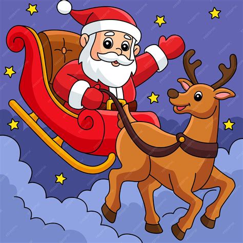 Premium Vector Christmas Santa Sleigh A Reindeer Cartoon Colored