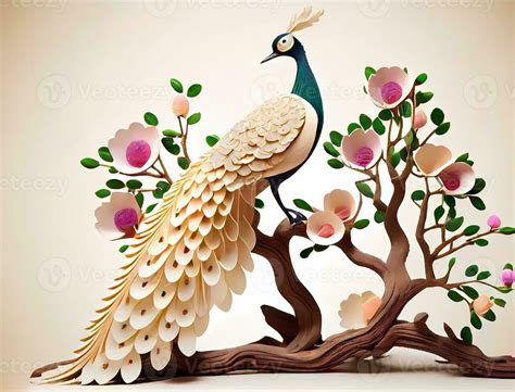 Paper Peacock Sitting On A Tree Branch Illustration 23896513 Stock