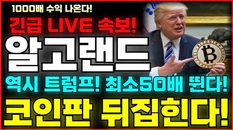 알고랜드 코인전망 완벽 차트분석 긴급 라이브속보 역시 트럼프 최소 50배 더뛴다 코인판 뒤집힌다 빠르게 확인 하세요 알고랜드 알고랜드코인 알고랜드코인전망