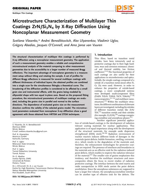Pdf Microstructure Characterization Of Multilayer Thin Coatings Zrn Si 3 N 4 By X Ray