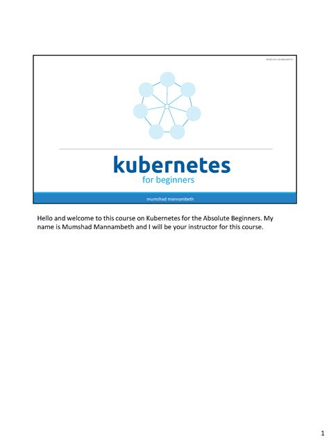 Kubernetes For Beginners Mumshad Mannambeth Hello And Welcome To This