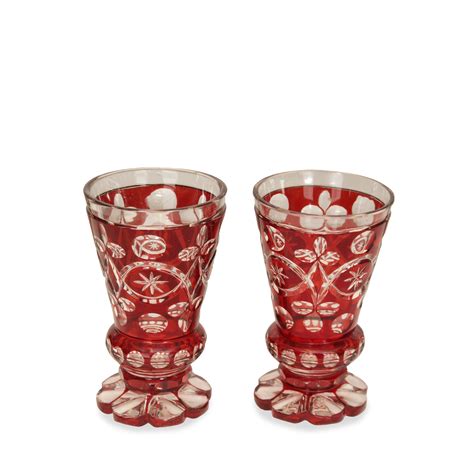 Bohemian Ruby Cut Clear Glass Vase Pair — Resiklo Design