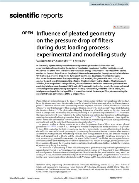 Pdf Influence Of Pleated Geometry On The Pressure Drop Of Filters During Dust Loading Process