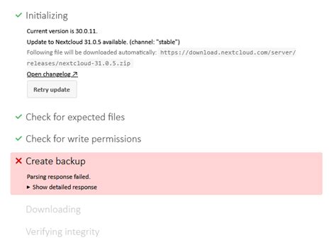 Nc Update Verifying Integrity Parsing Response Failed ℹ️ Support Nextcloud Community