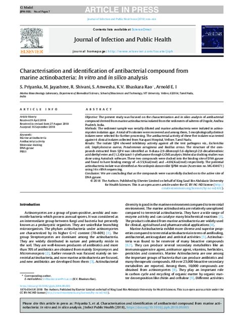Pdf Characterisation And Identification Of Antibacterial Compound From Marine Actinobacteria