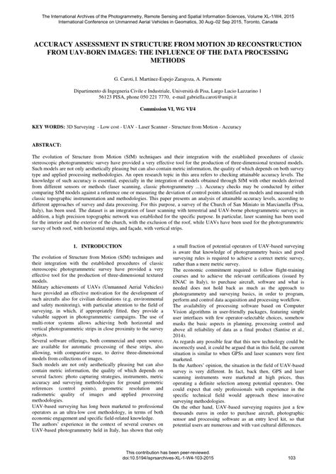Pdf Accuracy Assessment In Structure From Motion 3d Reconstruction From Uav Born Images The