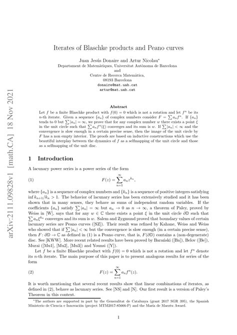 Pdf Iterates Of Blaschke Products And Peano Curves