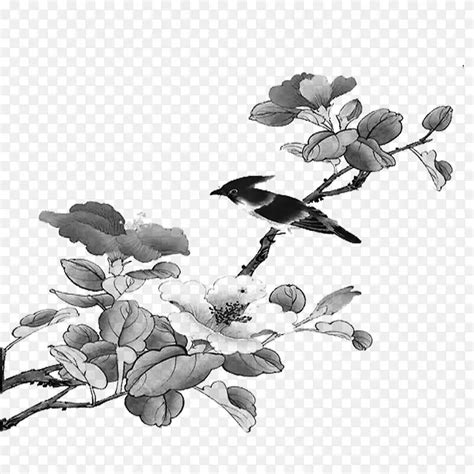 水墨鲜花小鸟素材PNG图片素材下载 图片编号qxjravaw 免抠素材网