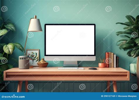 Blank Screen Monitor Of Computer In Office Interior Generative AI Stock Image Image Of Laptop