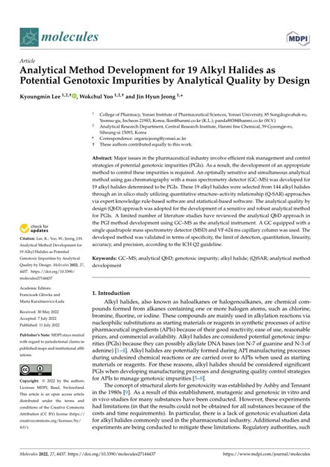 Pdf Analytical Method Development For 19 Alkyl Halides As Potential