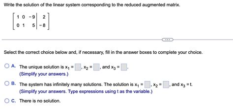 Solved Write The Solution Of The Linear System Corresponding Chegg