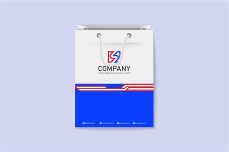 파란색과 빨간색 미니멀리스트 비즈니스 쇼핑백 디자인 프리미엄 벡터