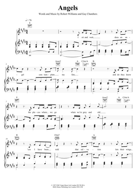 Angels Klavier Gesang And Gitarre Pdf Noten Von Robbie Williams In