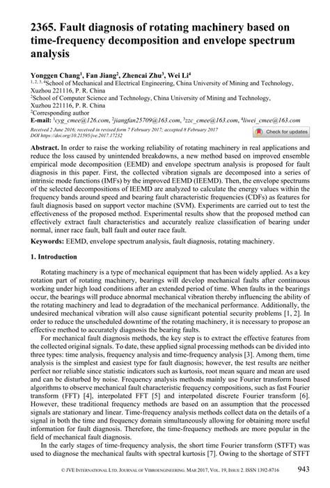 Pdf Fault Diagnosis Of Rotating Machinery Based On Time Frequency Decomposition And Envelope