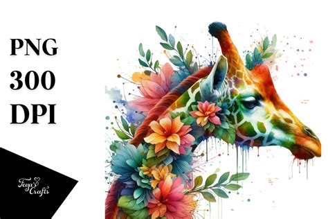 Abstract Vibrant Watercolor Giraffe With Graphic By Anastasia Feya