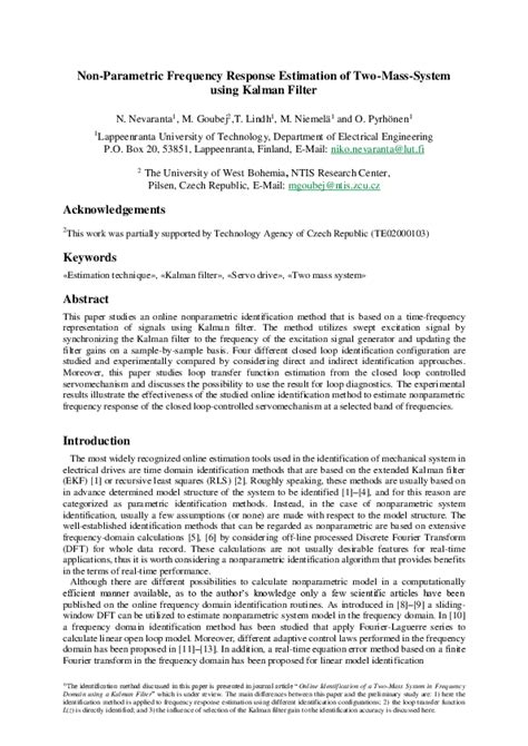 Pdf Non Parametric Frequency Response Estimation Of Two Mass System Using Kalman Filter