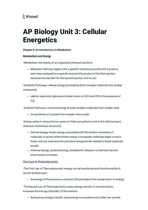 Solution Ap Biology Unit 3 Study Guide Cellular Energetics Studypool