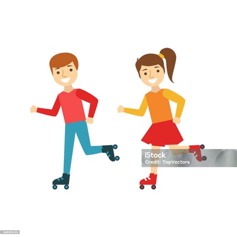 형제 와 자매 아이 롤러 스케이트 행복한 가족 데 좋은 시간 함께 그림 가족에 대한 스톡 벡터 아트 및 기타 이미지 가족