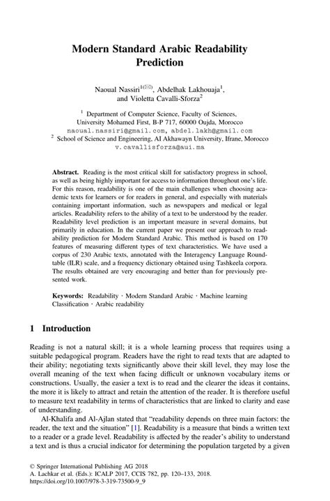 Pdf Arabic Readability Assessment For Foreign Language Learners