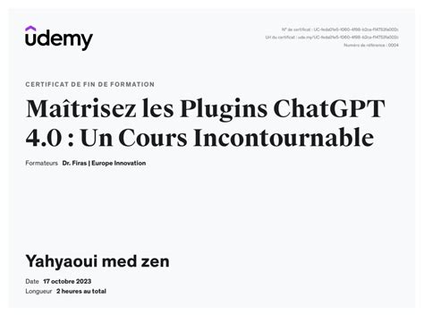 Yahyaoui Zayn On Linkedin Udemy Course Completion Certificate