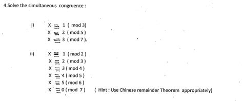 Solved 4solve The Simultaneous Congruence X 1 Mod 3