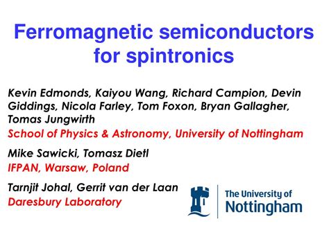 Ppt Ferromagnetic Semiconductors For Spintronics Powerpoint