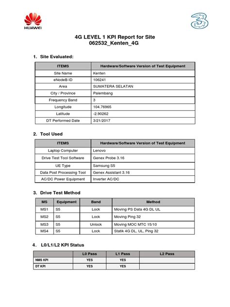 4g Level 1 Kpi Report For Site 062532 Lte Telecommunication 4 G