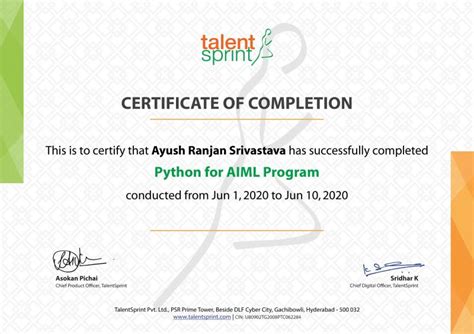 Ayush Ranjan Srivastava On Linkedin Talentsprint Python Ai Ml Artificialintelligence