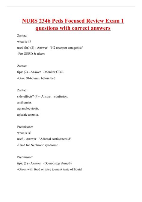 Nurs 2346 Peds Focused Review Exam 1 Questions With Correct Answers
