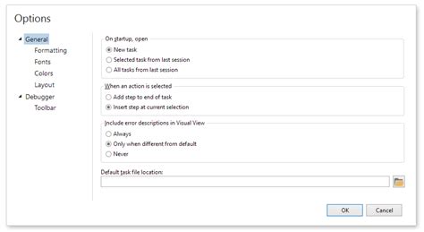 Task Builder Options General