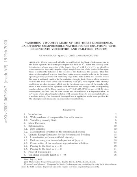 Pdf Vanishing Viscosity Limit Of The Three Dimensional Barotropic Compressible Navier Stokes