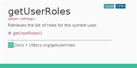 Getuserroles Cfml Documentation